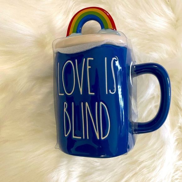 Rae Dunn | Dining | Rae Dunn Love Is Blind Mug And Rainbow Topper Blue ...